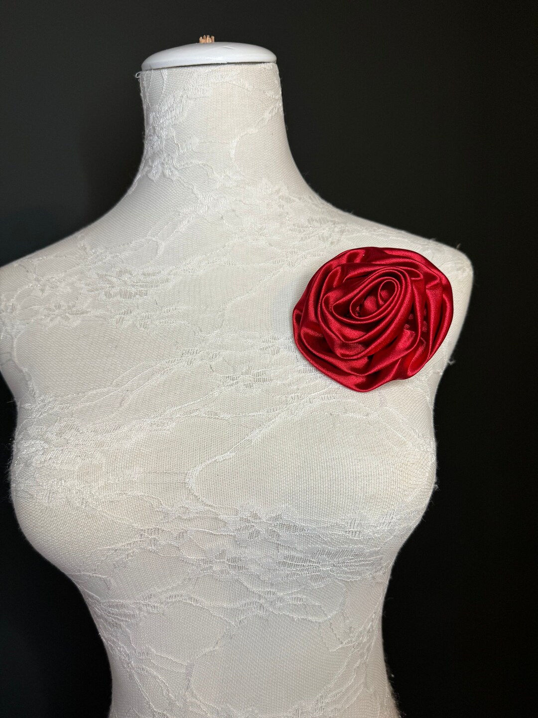 Large Corsage Flower, Red,black, Ivory, 5” Wide, Satin Fabric Pin on ...