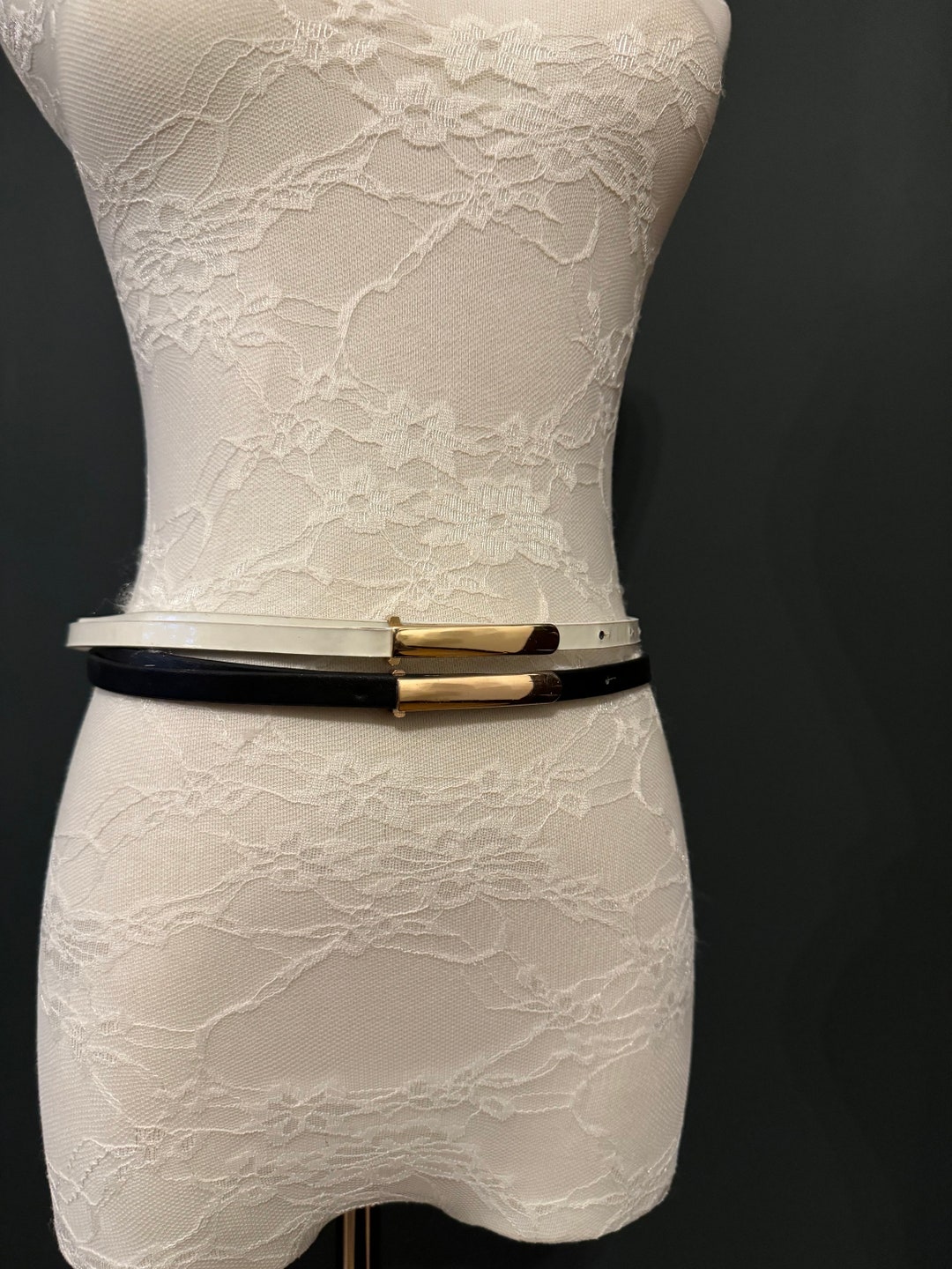Belt, Black, White Gold Buckle, Skinny Belt, Narrow Belt, 10mm, 3/8 ...
