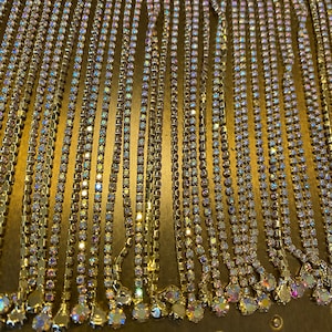 14cm Wide, Diamanté Fringe Trim, Dense Rhinestone Fringe Irridecscent ...