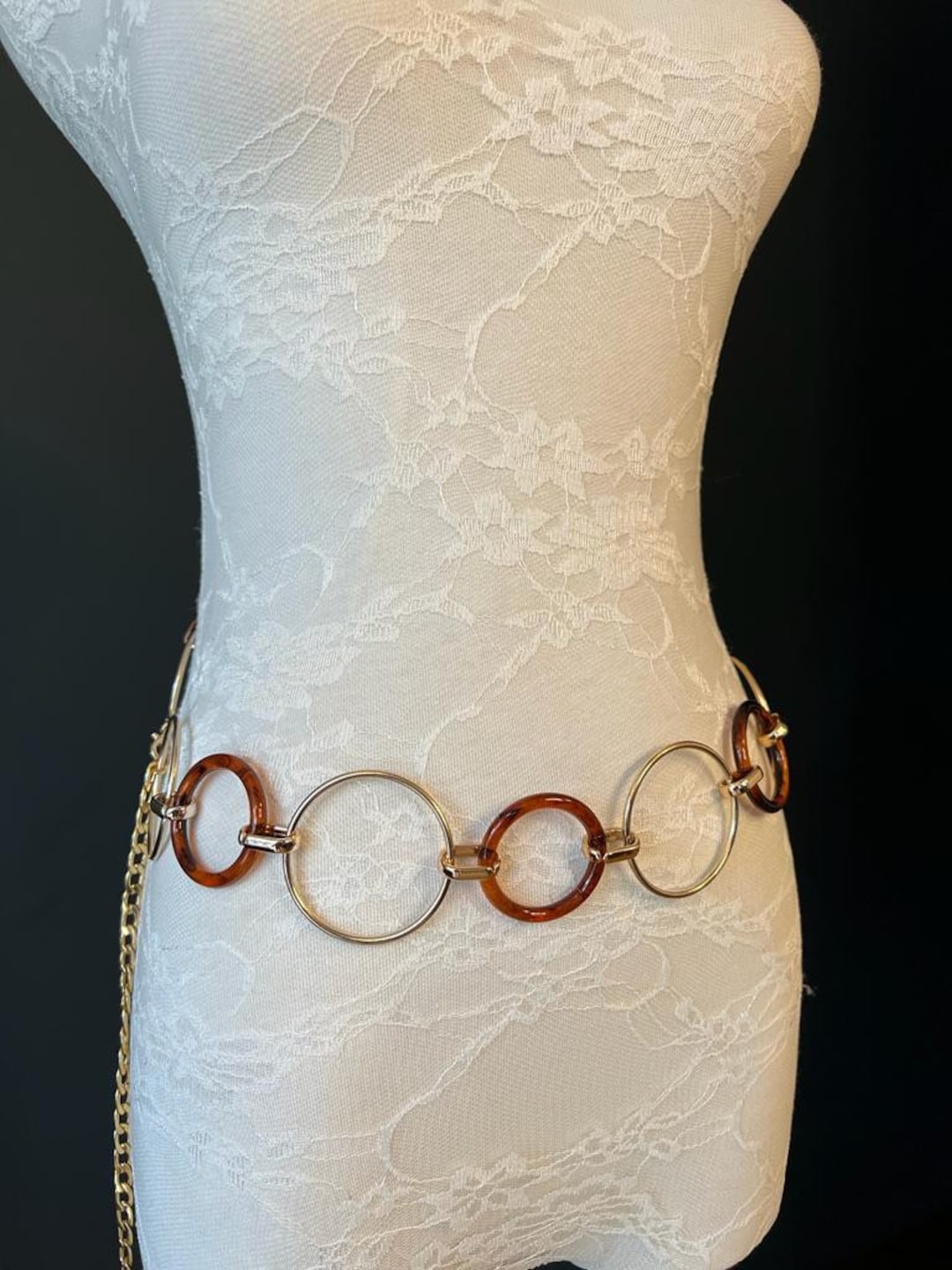 Gold Ring Chain Belt, Tortoiseshell Accent, Sizes 18" to 60" - Etsy