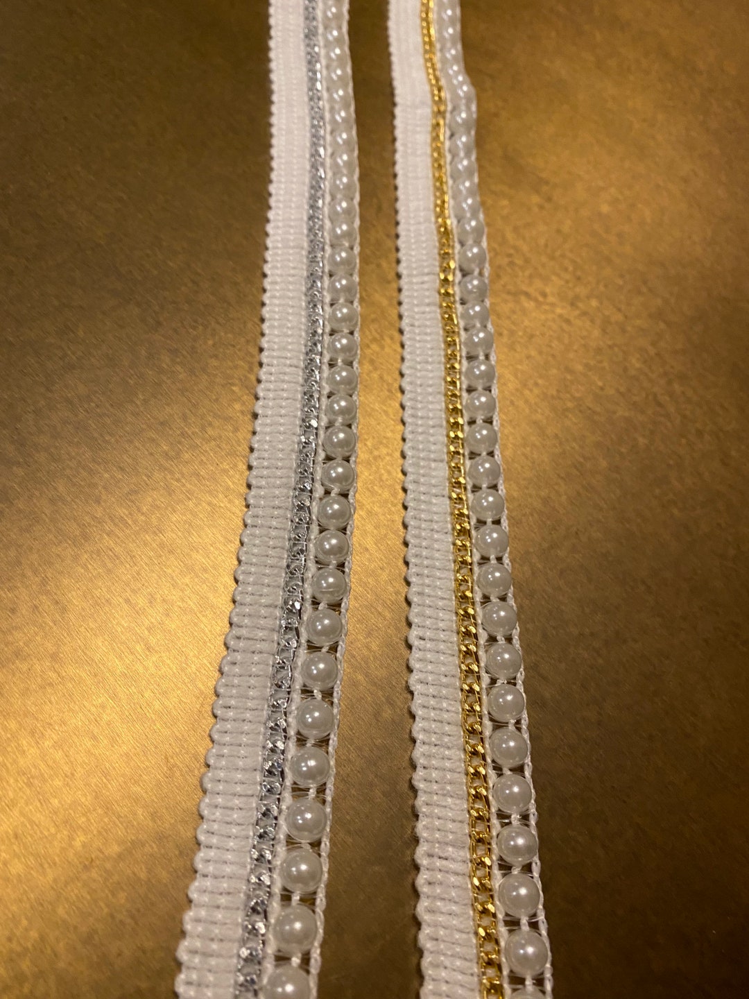 Woven Tape, Chain, Pearls, Silver, Gold, Ivory Tape, Sew On, Beaded ...
