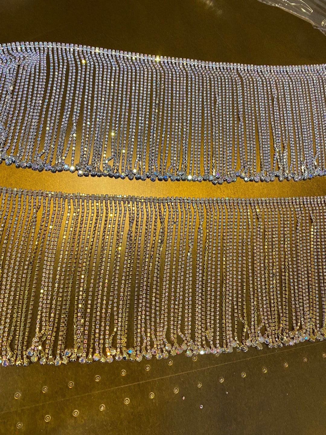 14cm Wide, Diamanté Fringe Trim, Dense Rhinestone Fringe Irridecscent ...