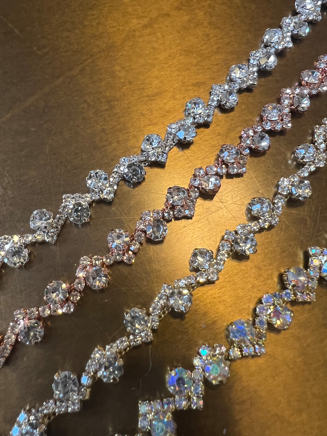 Rhinestone Diamanté, Wavy Chain Trim, Beaded Applique for Wedding Dress ...