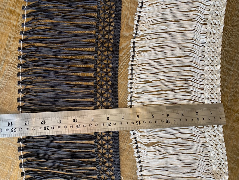 Black or Ivory Polyester Fringe Trimming, 6.5” Wide, UK Made - Etsy