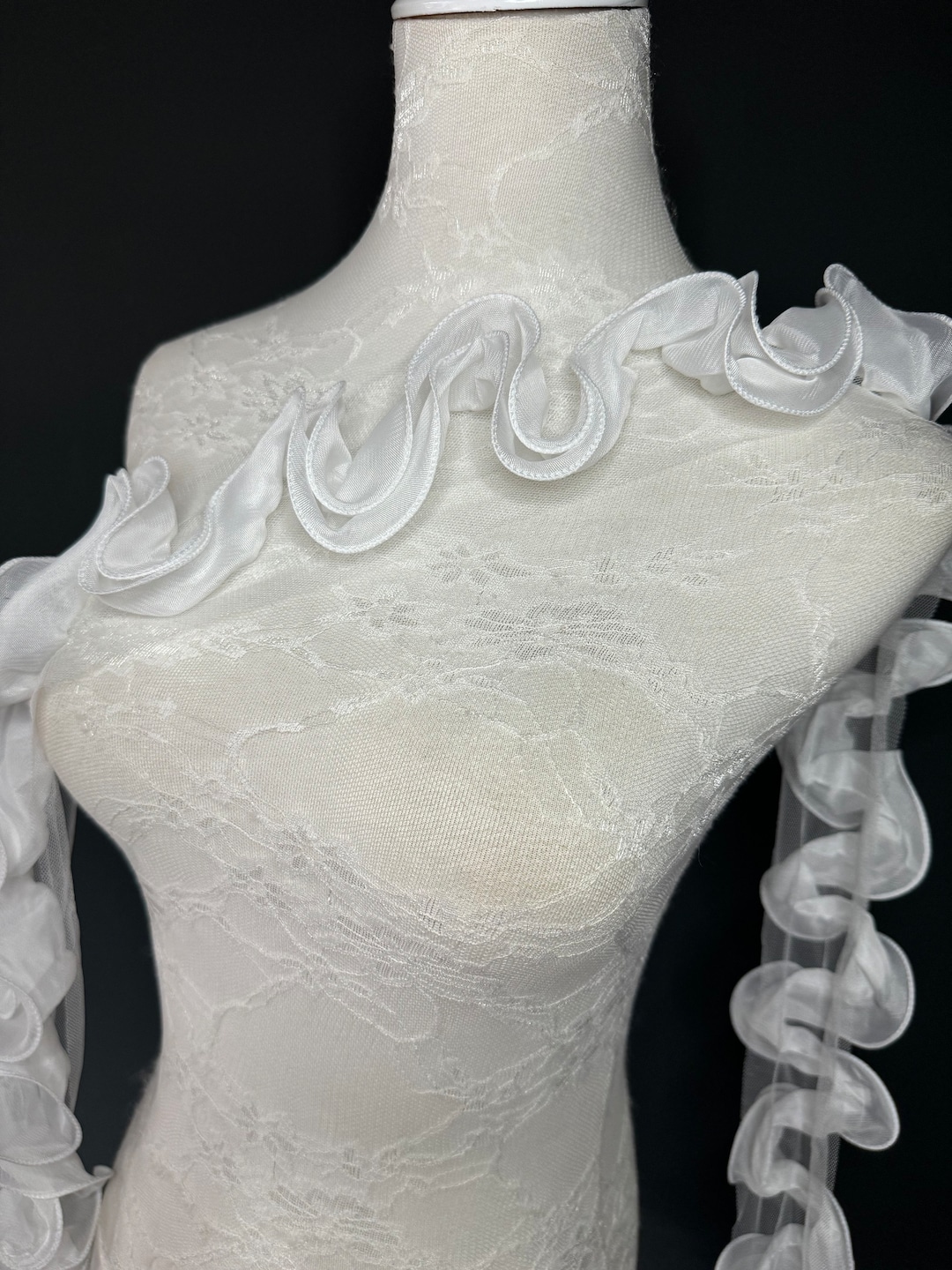 2.5” Wide Ruffle Tape, Stylish Ruffles, Lace Trim, Black, Ivory, Easy ...