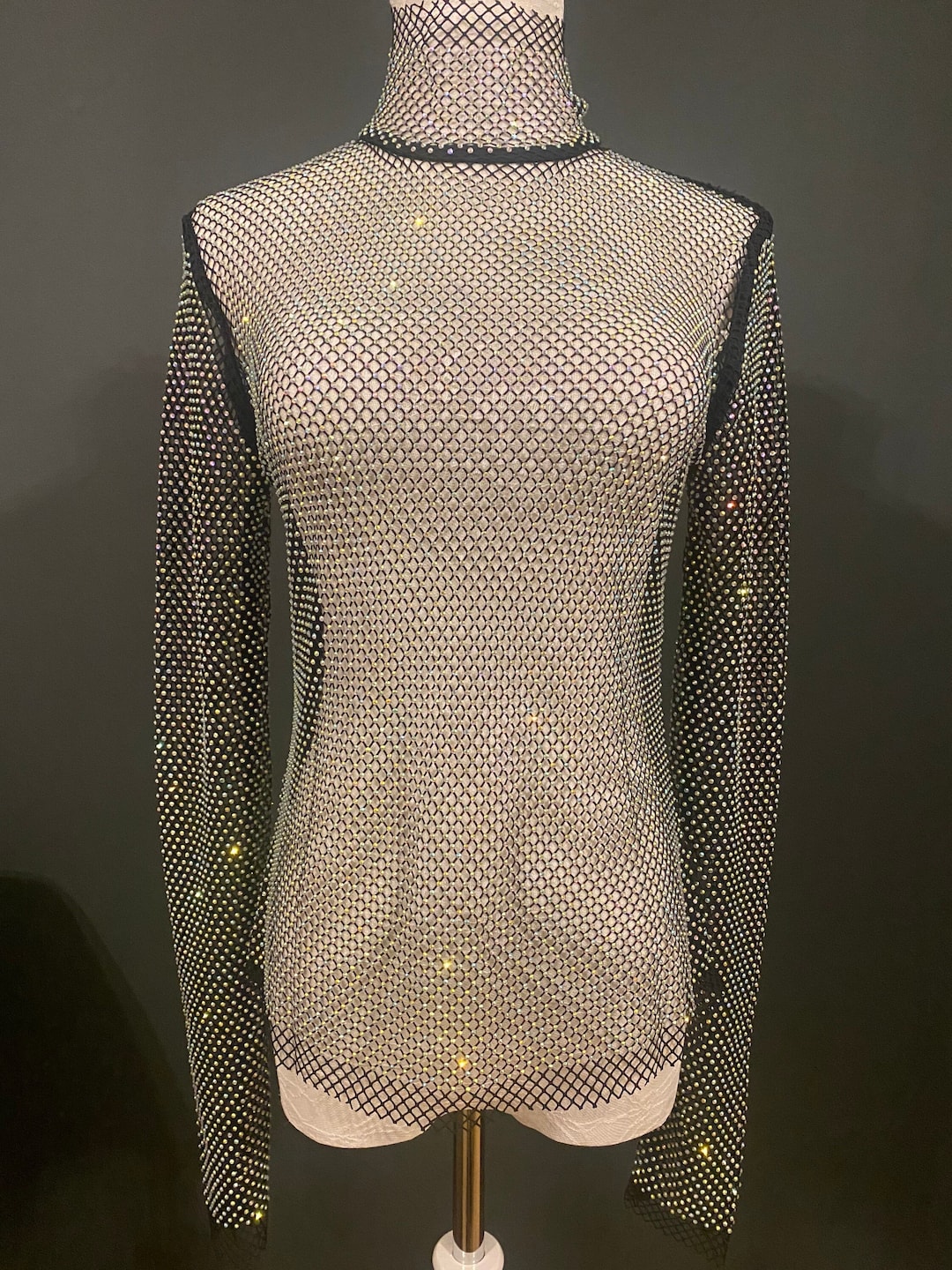 Fishnet Diamanté Top, Rhinestone Top, See Through Top, Fan Fashion ...