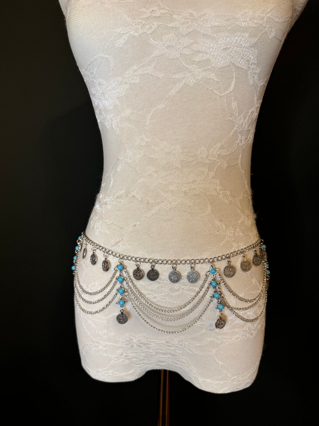 Belly Chain, Silver, Coin Detail 18-40 Inch, Festival, Dance, Costume ...