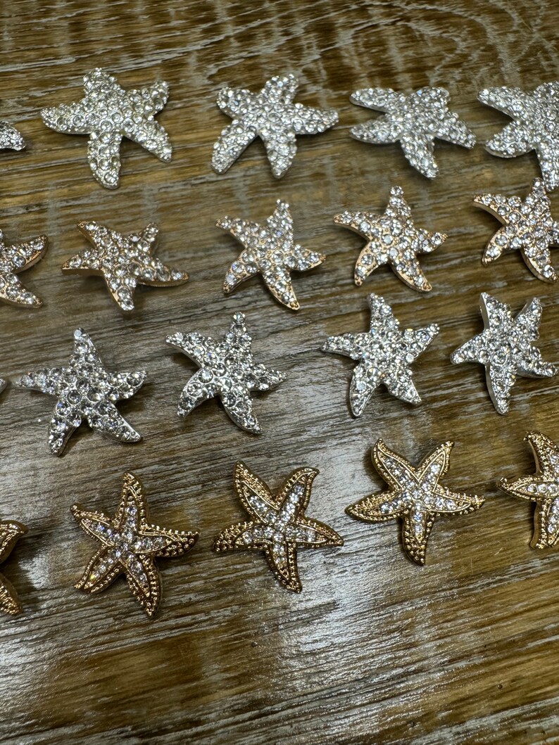 Starfish Rhinestone Shank Buttons, Silver or Gold Finish, Handmade ...