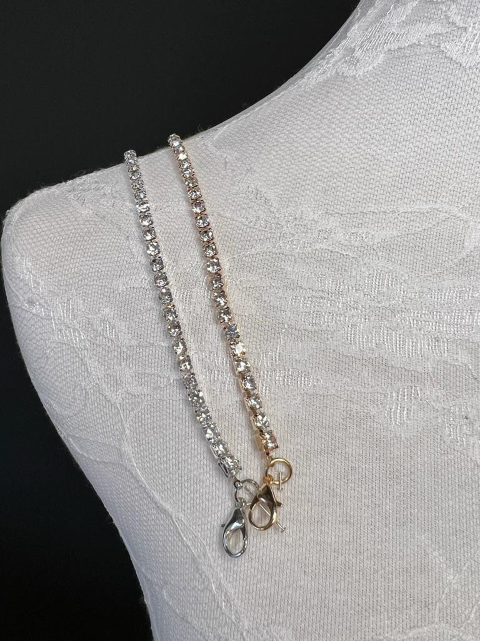 2x Diamanté Straps, 4mm Rhinestones, Very High Quality, Smooth Metal ...
