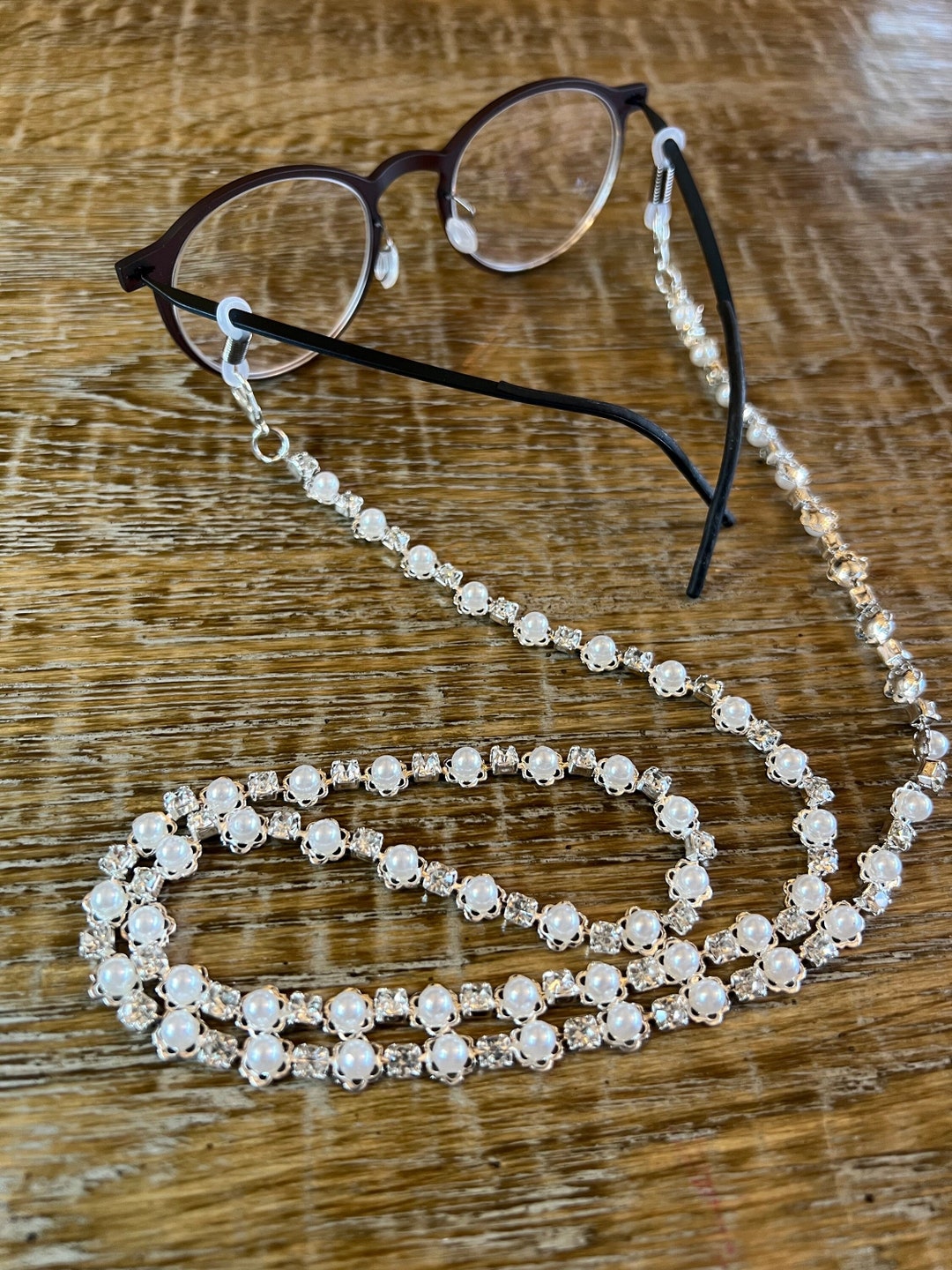 Glasses Chain, Spectacles Chain, Rhinestone Pearl Glasses Chain, Silver ...