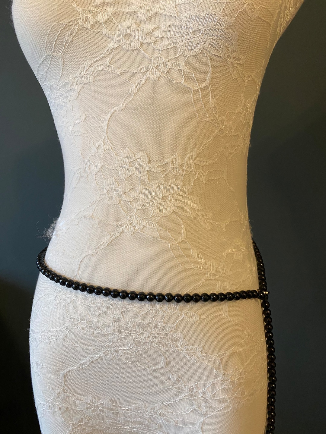 Beaded Pearl Chain Belt, Black Bead Belt, Fashion Belt, UK Size 2-16 ...