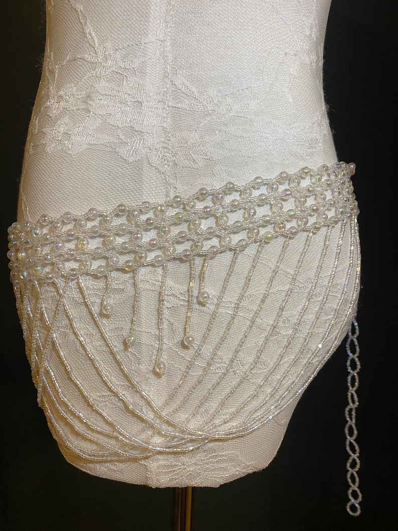 Beaded Belt, 6” Wide Fringe Bead Belt, Iridescent Bead Belt, Belly ...