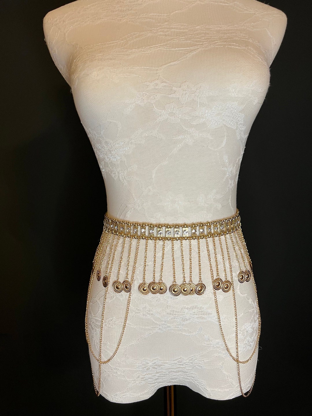 Belly Chain Belt, Disc and Diamante Detail, Gold 18-40 Inch - Etsy