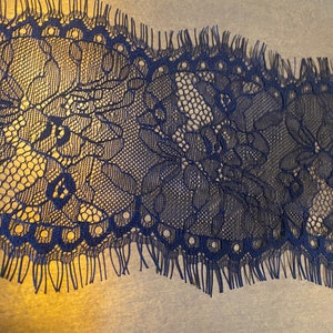 Black Eyelash Lace Trim, 5" Wide, Scalloped Edge, Bridal Lingerie Lace ...