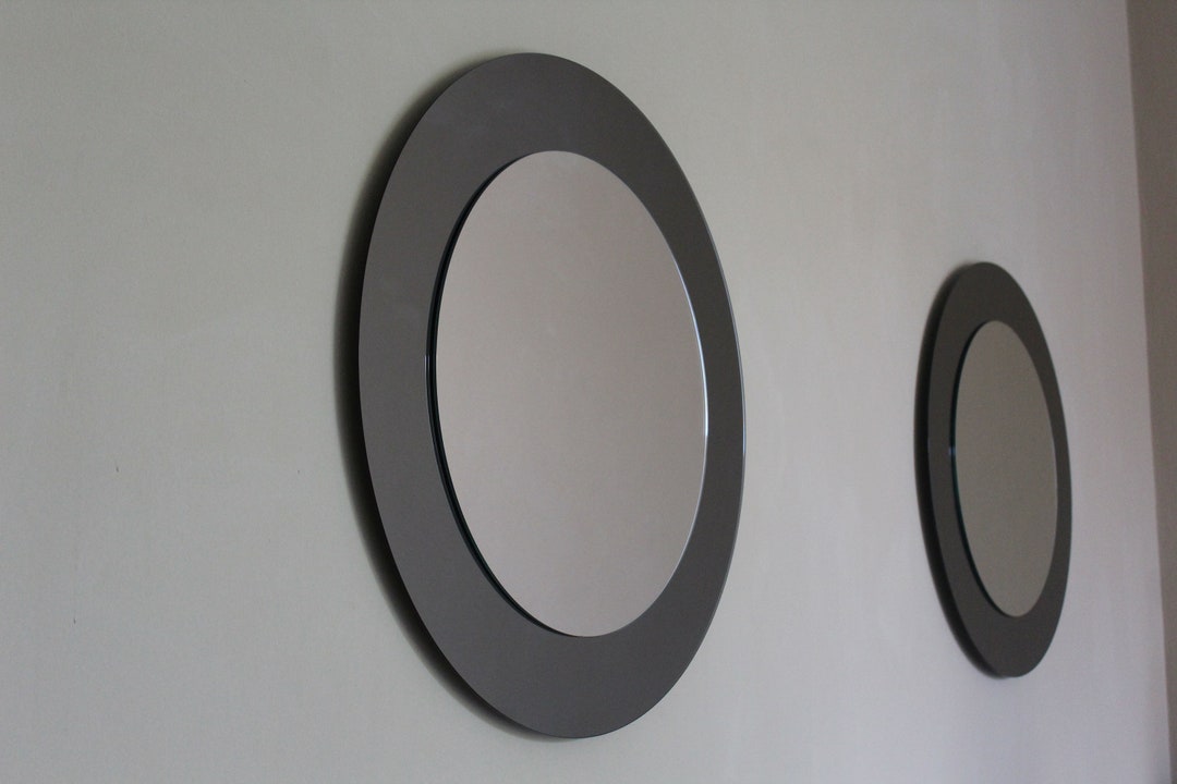 Italian Round Oblò Mirrors in Fumè Glass, Italia 1970s, Set of 2. - Etsy