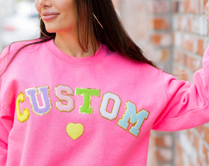 Custom Chenille Yarn Embroidered Crewneck | Chenille Yarn | Chenille Letters | Sports Team ...