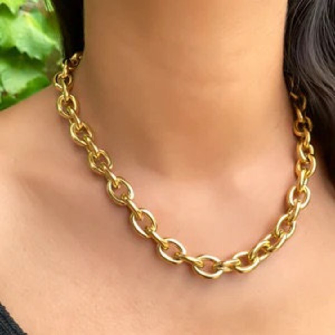 Chunky Oversized 14K Gold Cable Chain, Thick Chain Necklace, Gold Link Chain Necklace, Gold ...