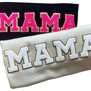 MAMA Chenille Patch Sweatshirt, Personalized Mama Sweatshirt, Gift for Mom, Varsity Glitter ...