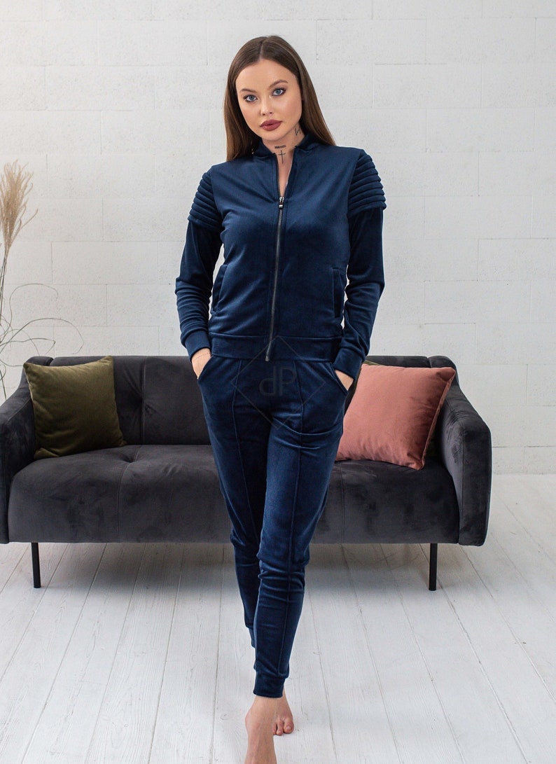 Velour Tracksuit, Blue Velour Leisure Set, Exclusive Design, Two Piece ...