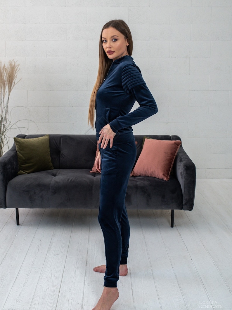 Velour Tracksuit, Blue Velour Leisure Set, Exclusive Design, Two Piece ...