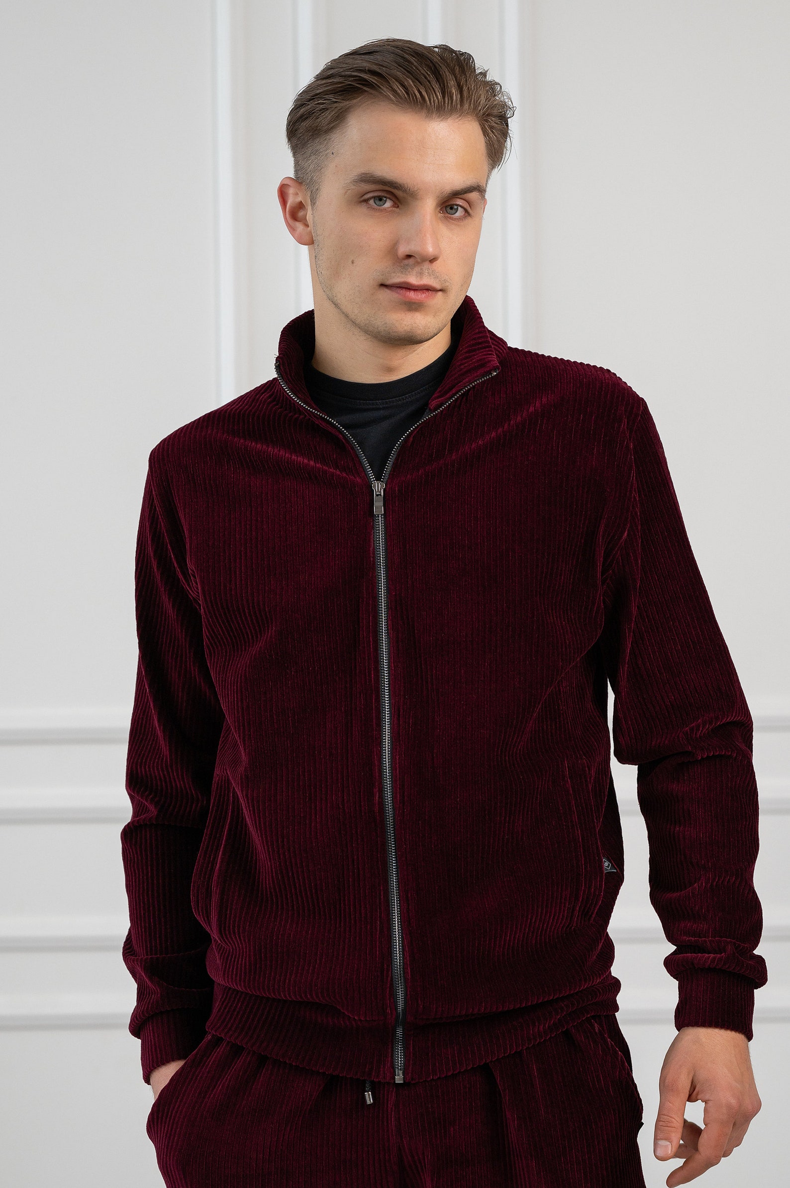 Burgundy Velour Tracksuit, Striped Velvet Men's Leisure Set - Etsy