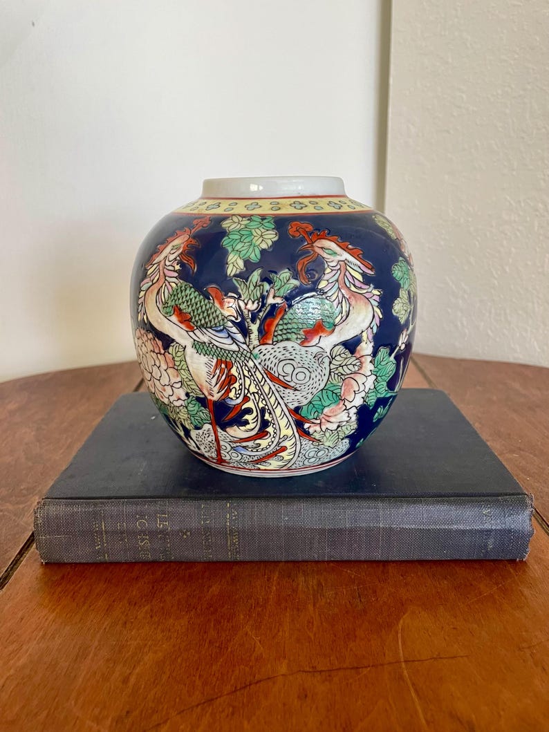 Vintage Japanese Porcelain Ware ACF Hand Painted Jardiniere Navy ...