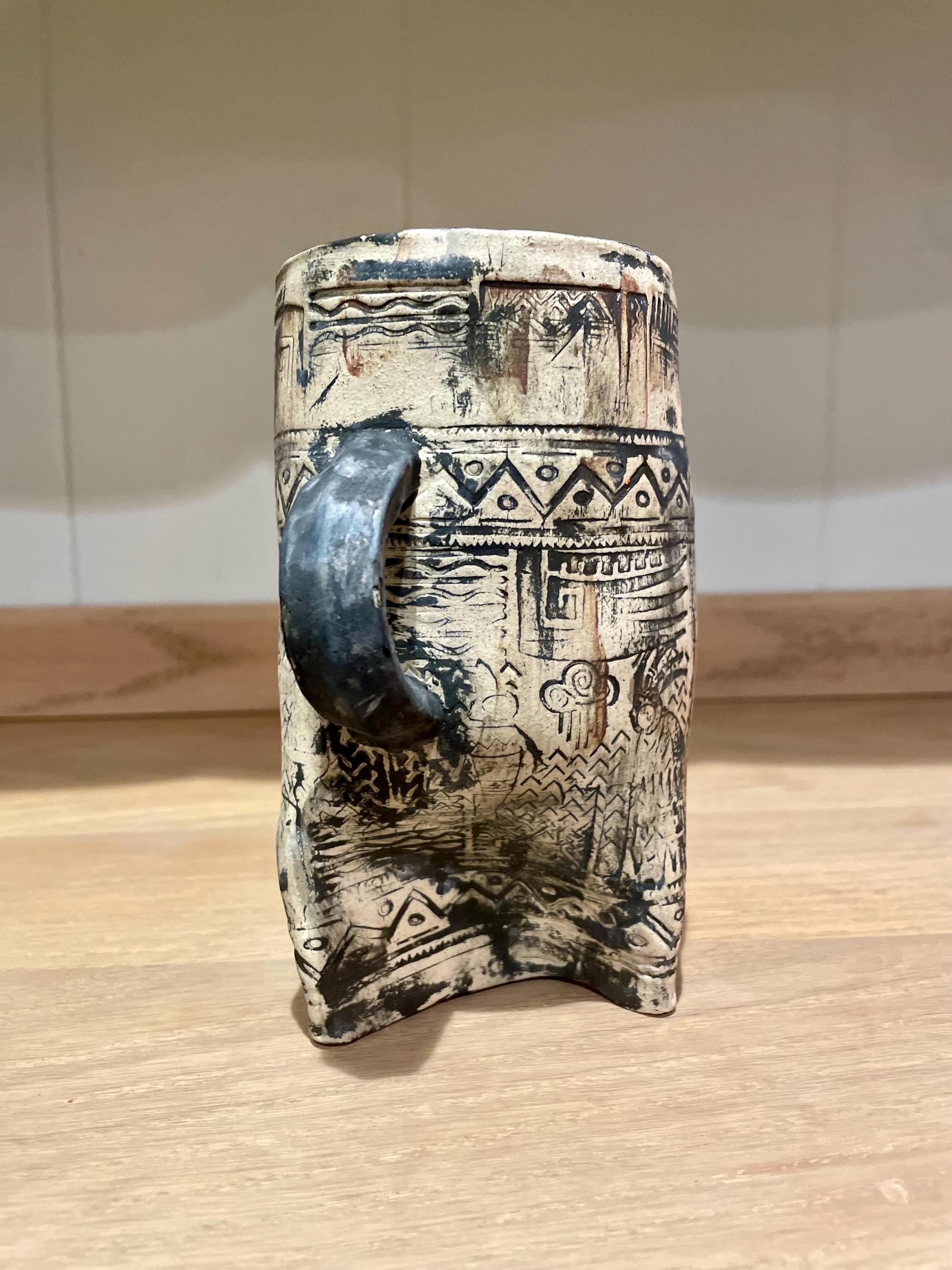 Vintage Studio Pottery Decorative Cylinder Vessel Stamp Embossed ...