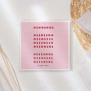 Binary Code I Love You Card Print, Valentines Anniversary Wedding Gift ...