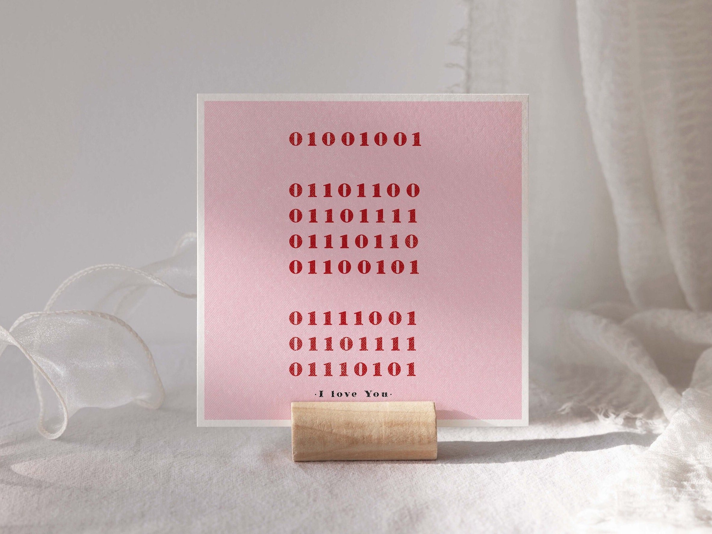 Binary Code I Love You Card Print, Valentines Anniversary Wedding Gift ...