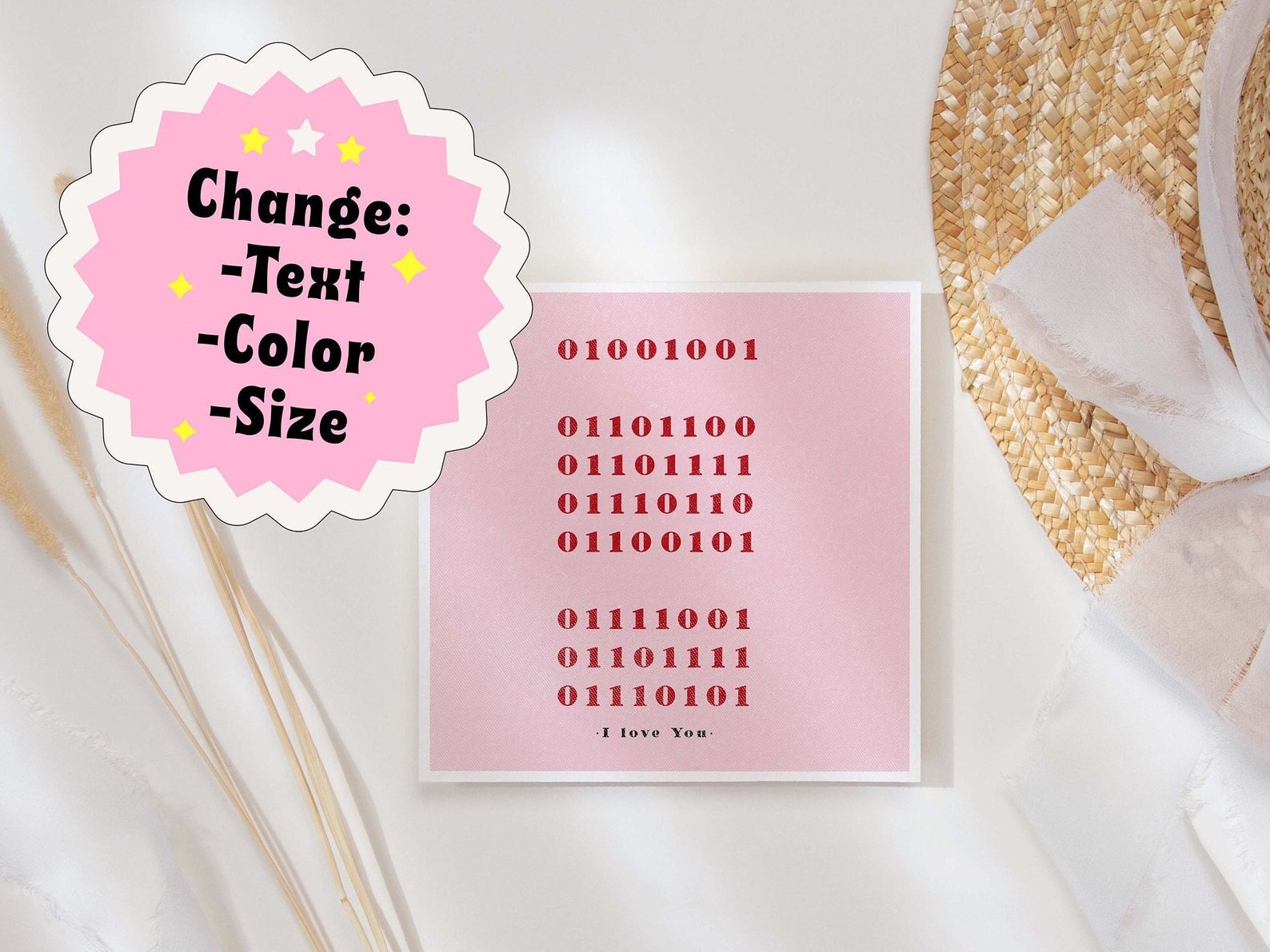 Binary Code I Love You Card Print, Valentines Anniversary Wedding Gift ...