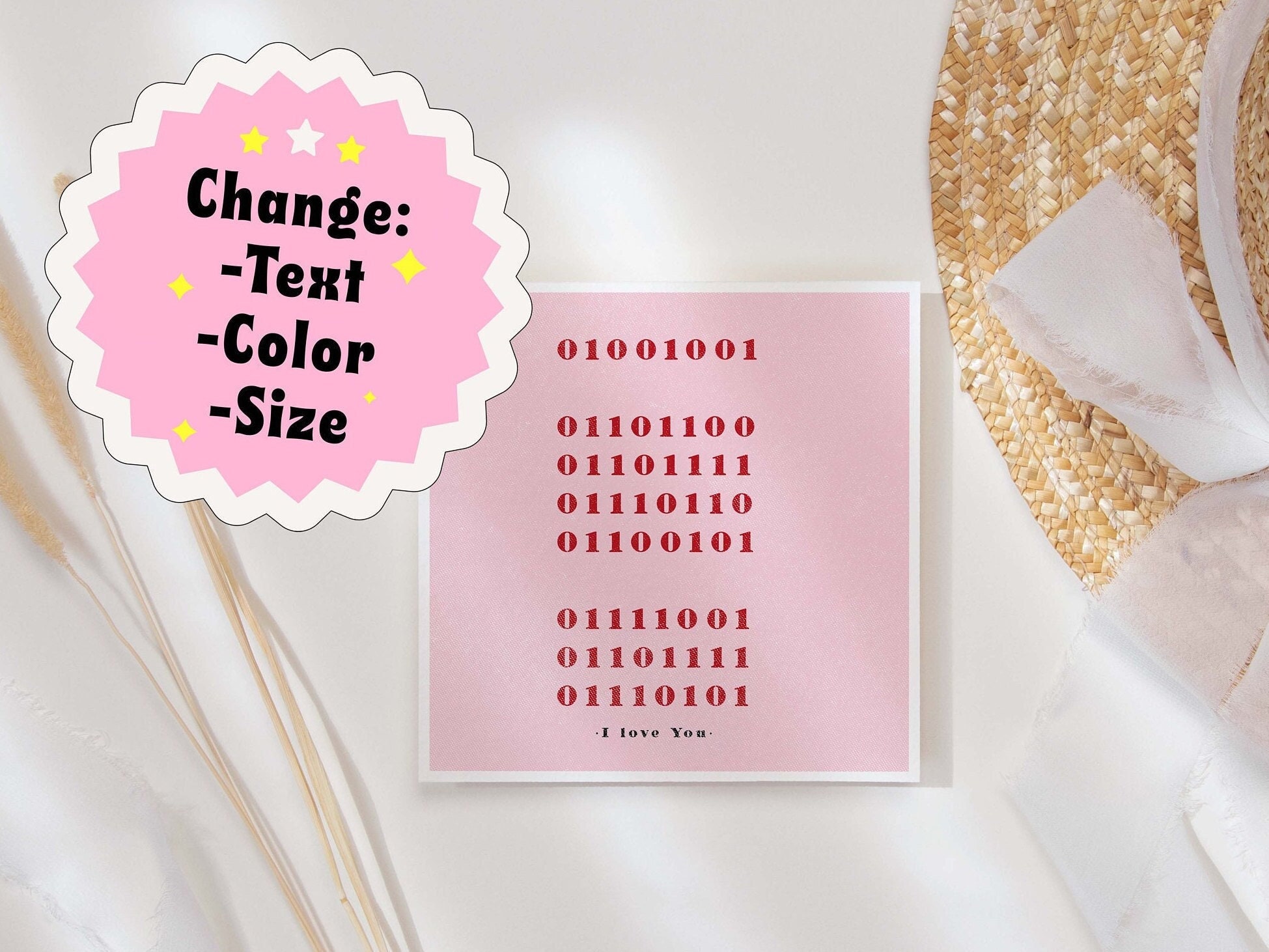 Binary Code I Love You Card Print, Valentines Anniversary Wedding Gift ...