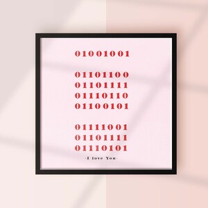 Binary Code I Love You Card Print, Valentines Anniversary Wedding Gift ...