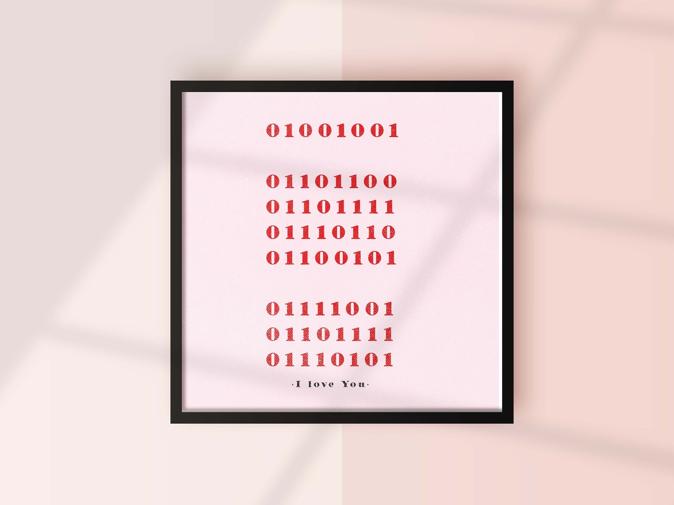 Binary Code I Love You Card Print, Valentines Anniversary Wedding Gift ...