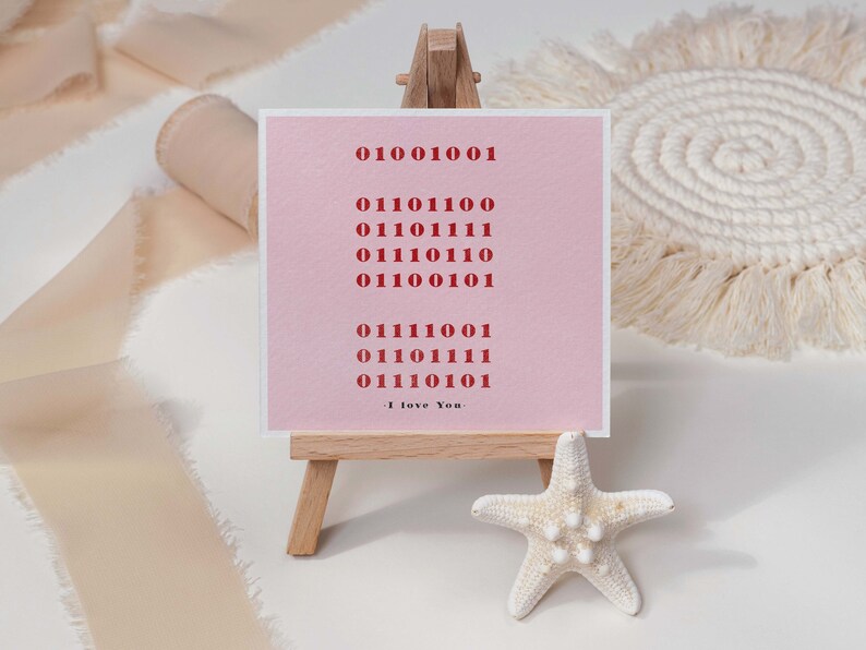 Binary Code I Love You Card Print, Valentines Anniversary Wedding Gift ...