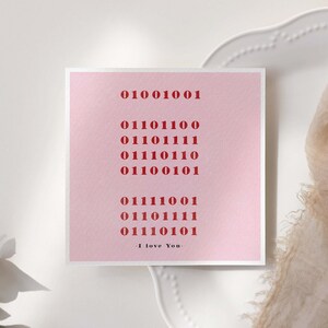 Binary Code I Love You Card Print, Valentines Anniversary Wedding Gift ...