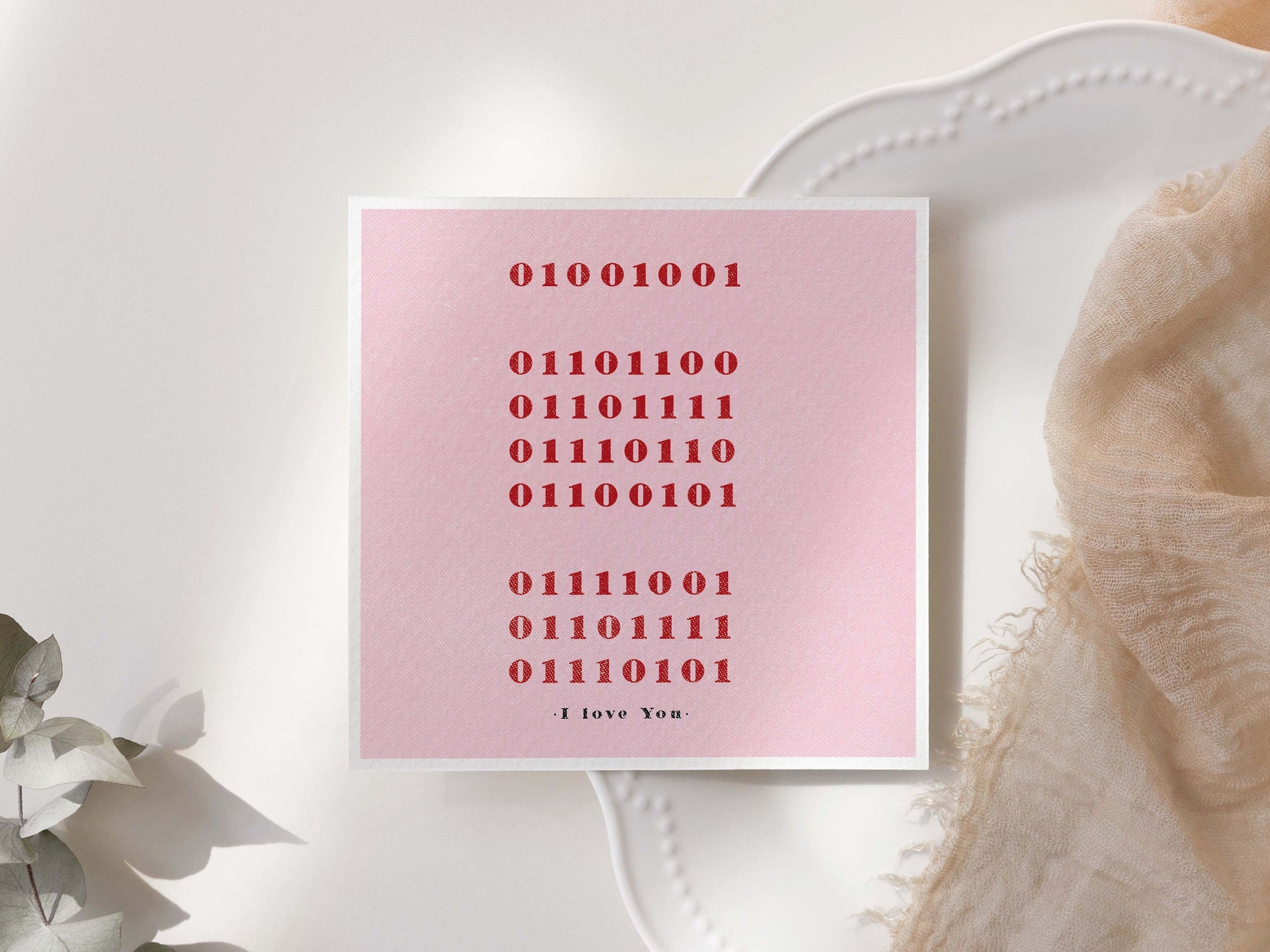 Binary Code I Love You Card Print, Valentines Anniversary Wedding Gift ...
