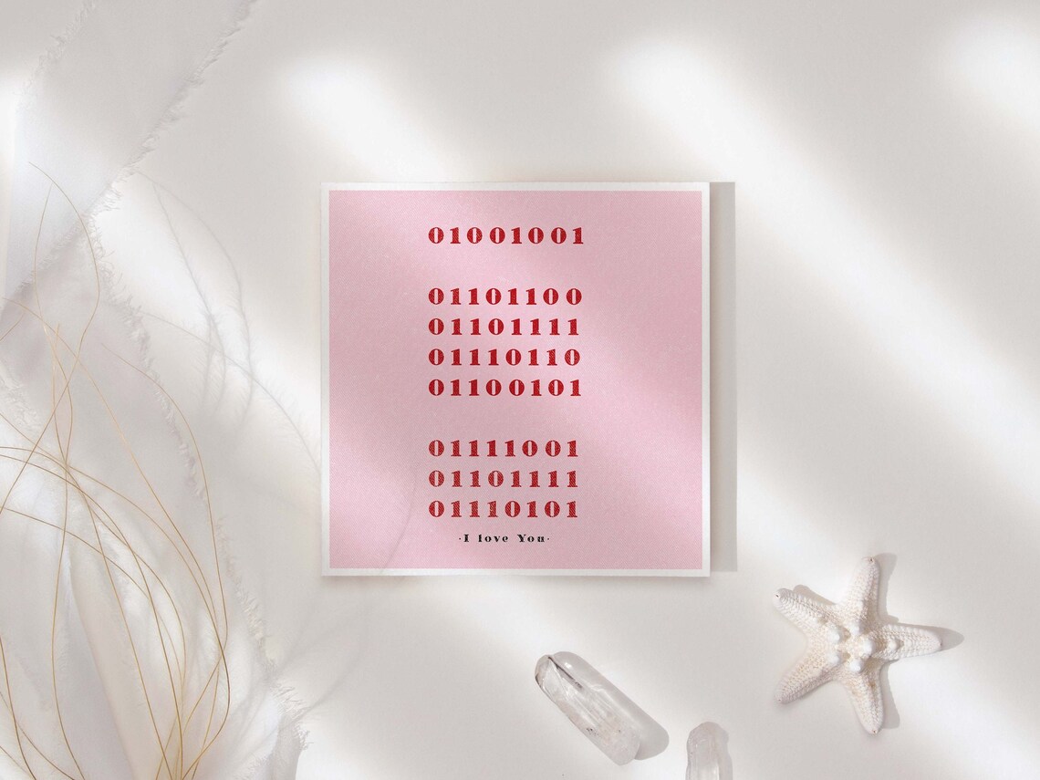 Binary Code I Love You Card Print, Valentines Anniversary Wedding Gift ...