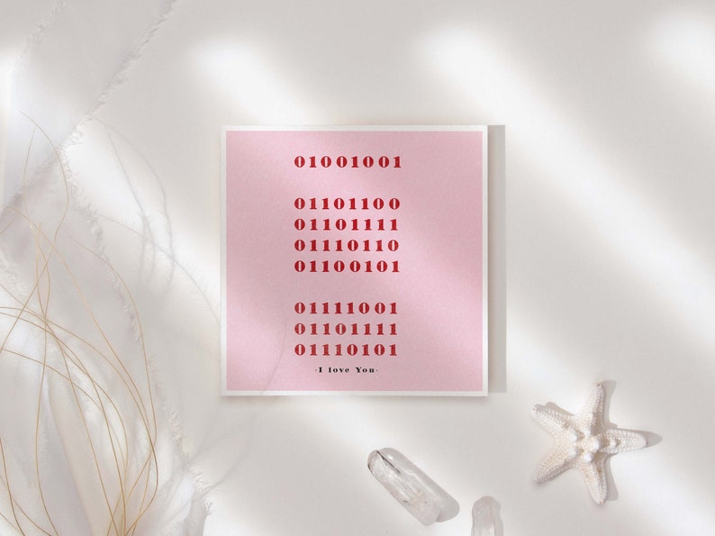 Binary Code I Love You Card Print, Valentines Anniversary Wedding Gift ...