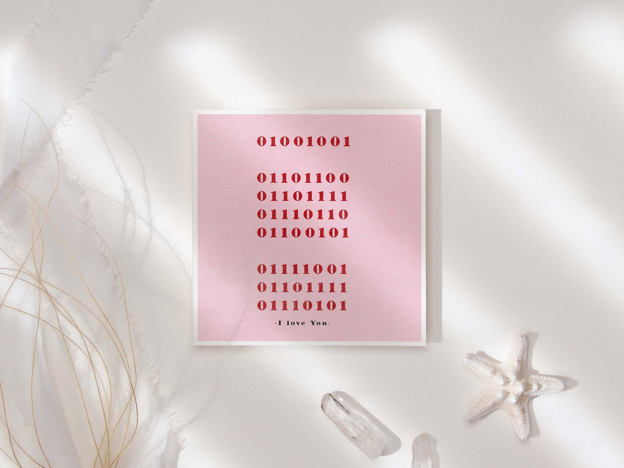 Binary Code I Love You Card Print, Valentines Anniversary Wedding Gift ...