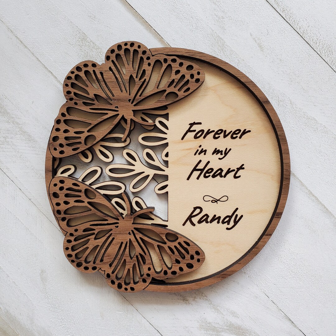 Butterfly Memorial Round, 2 Layer Wooden Memorial Plaque, Family ...