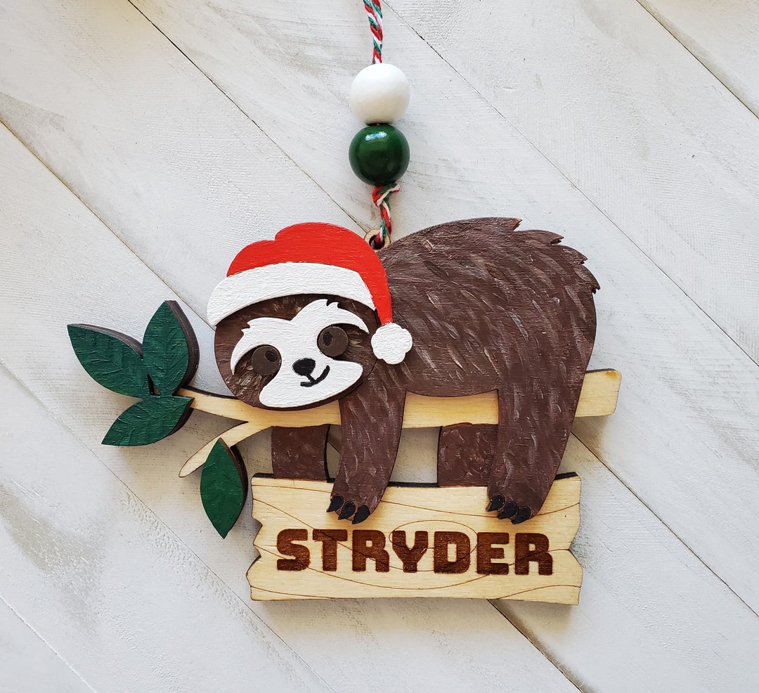 Sloth Santa Hat Personalized Christmas Ornament, Sloth Children's ...