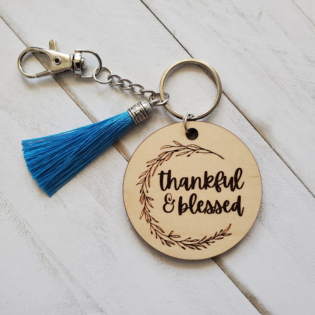 Thankful and Blessed Keychain, I Am Thankful Wooden Keychain, Fall ...