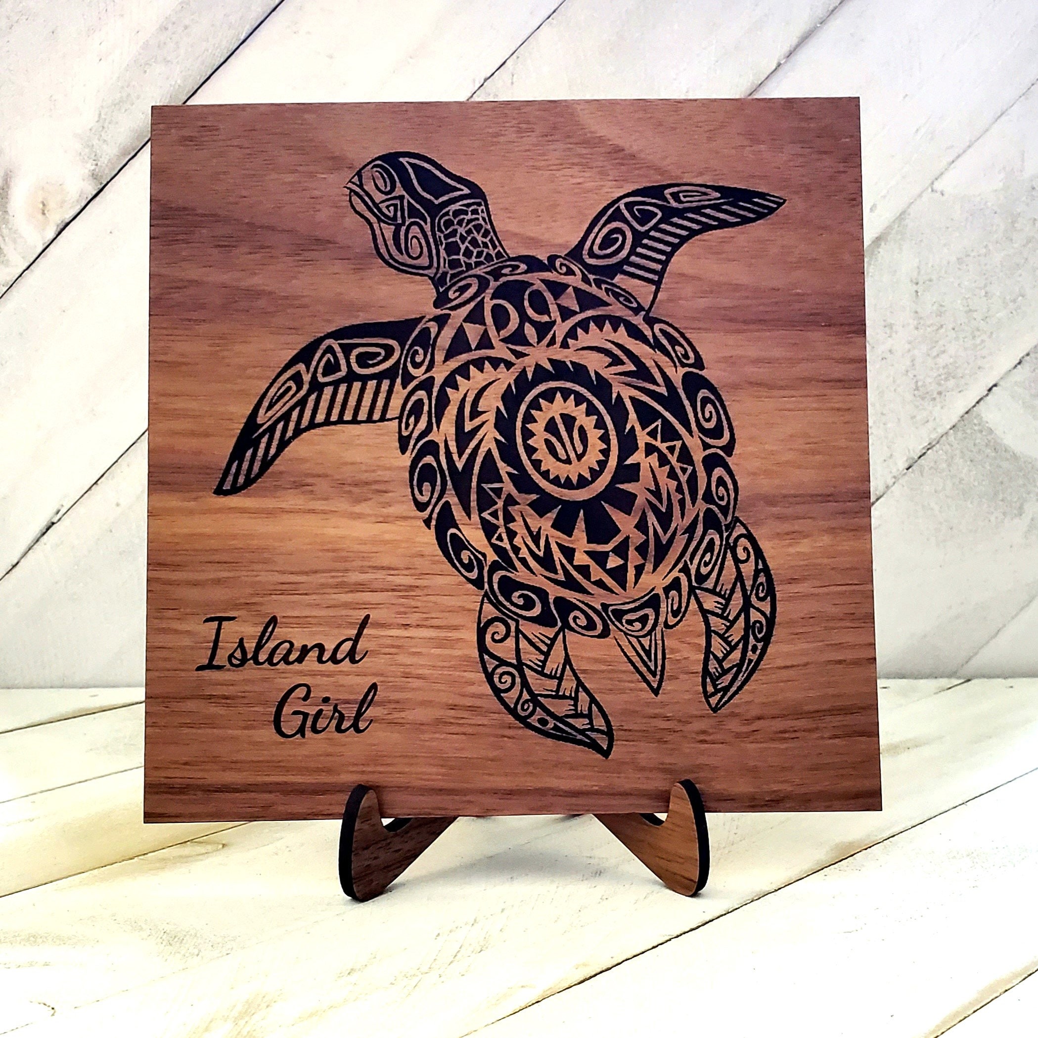 Personalized Tribal Honu Sea Turtle Wooden Plaque, Tropical Home Decor ...