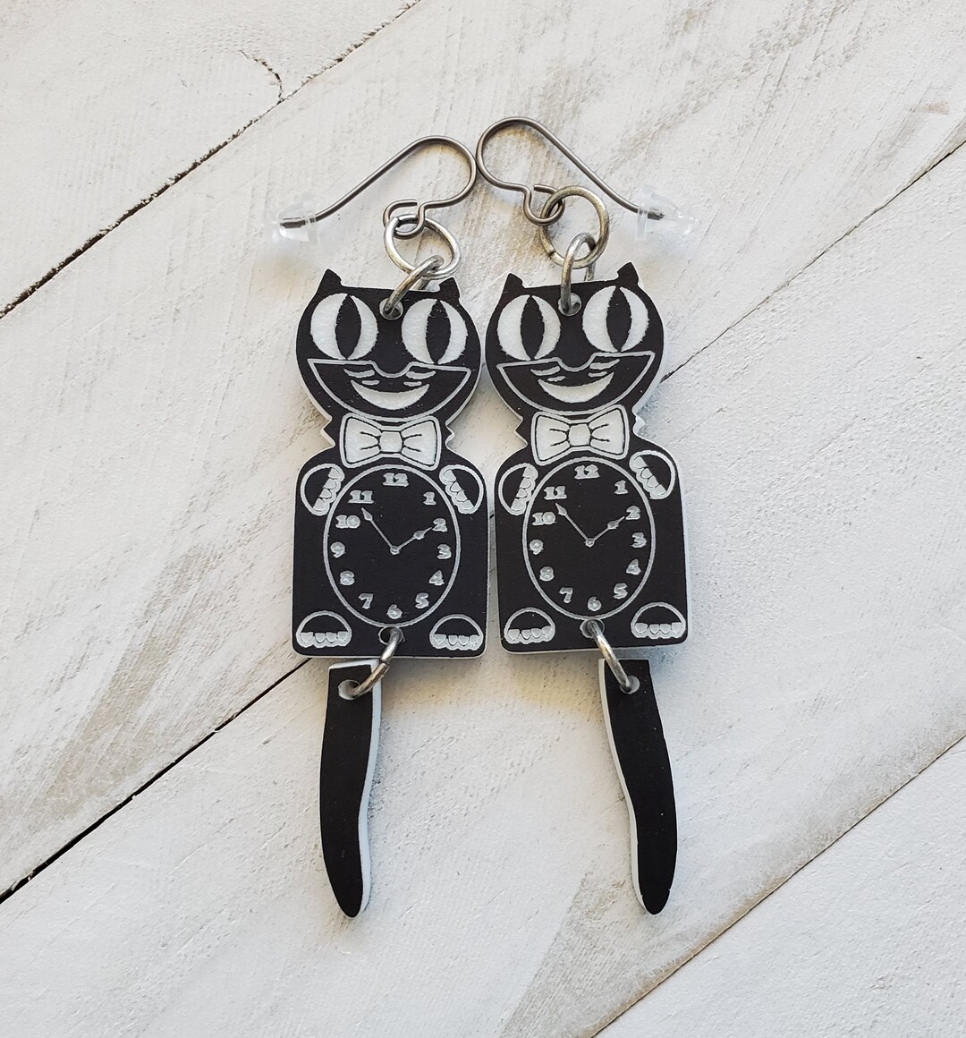 Retro Cat Clock Earrings, Acrylic Kit Kat Clock Dangle Earrings, Cat ...