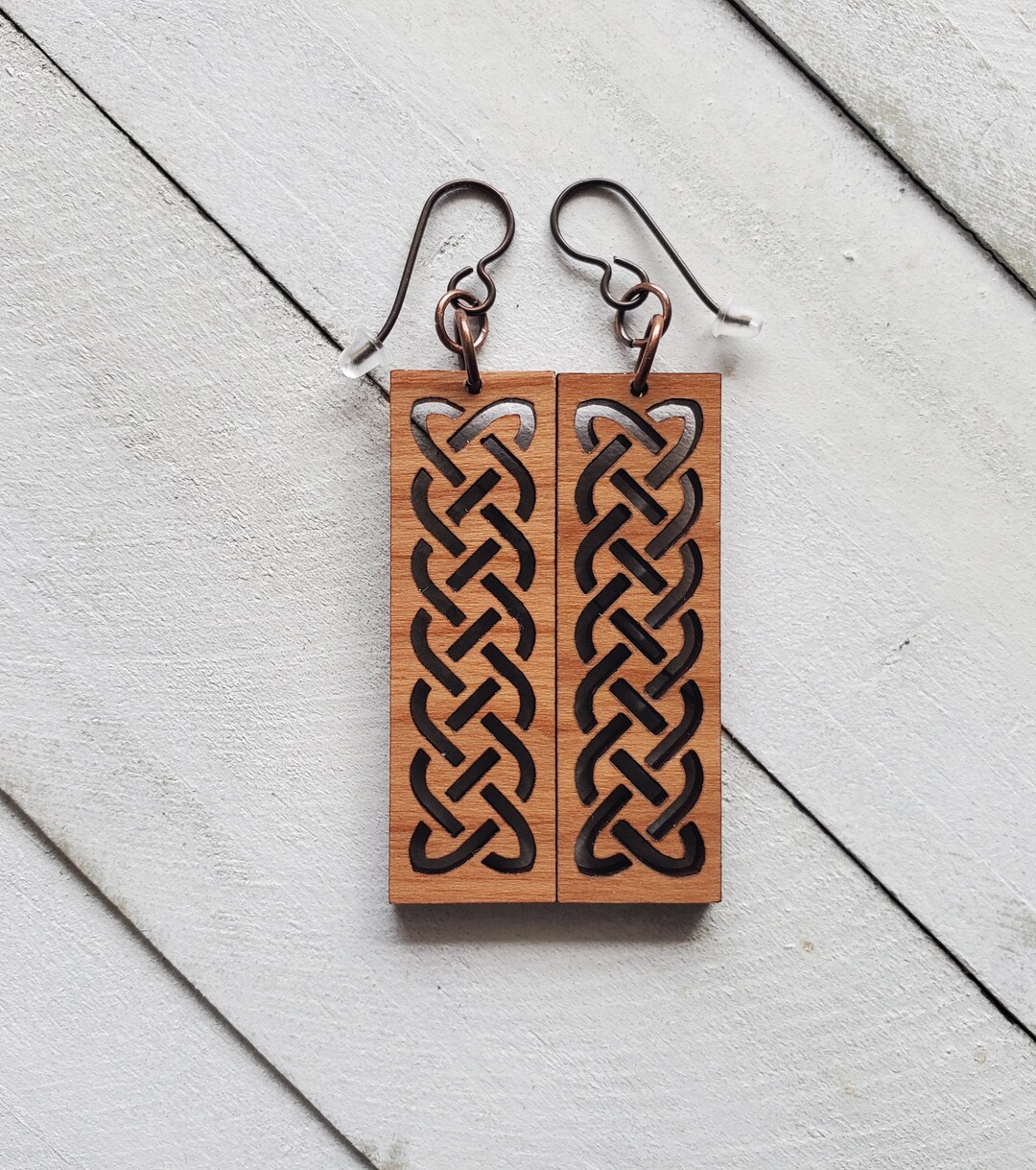 Celtic Knot Rectangle Bar Dangle Earrings, Wooden Celtic Jewelry, Gift ...