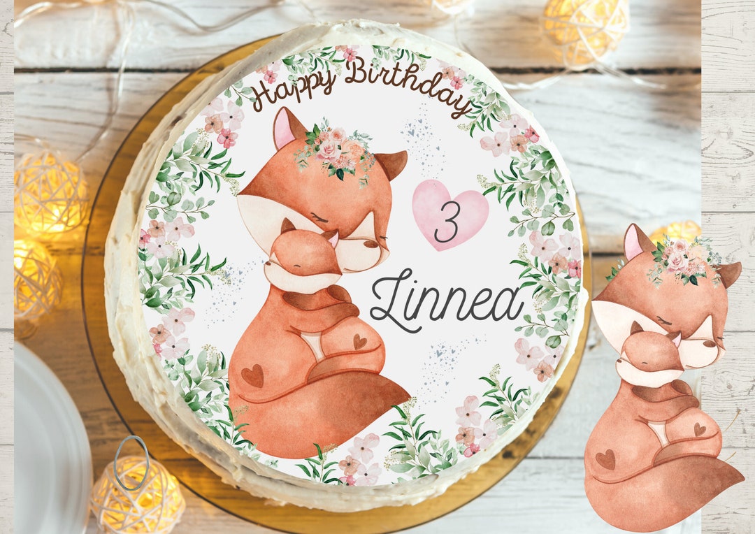Cake Topper Fondant Birthday Child Sugar Image Girl Boy Fox Baby Mom ...