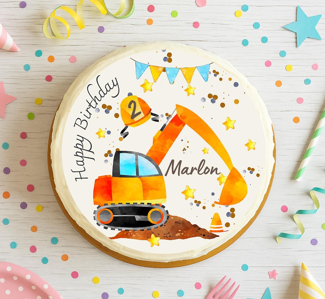 Excavator Cake Topper – Personalized With Name & Age – Sugar Image for ...