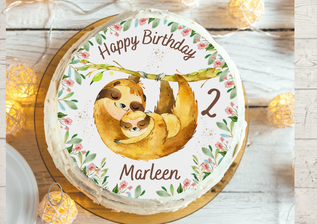 Cake Topper Fondant Birthday Child Sugar Image Girl Boy Sloth Mom and ...