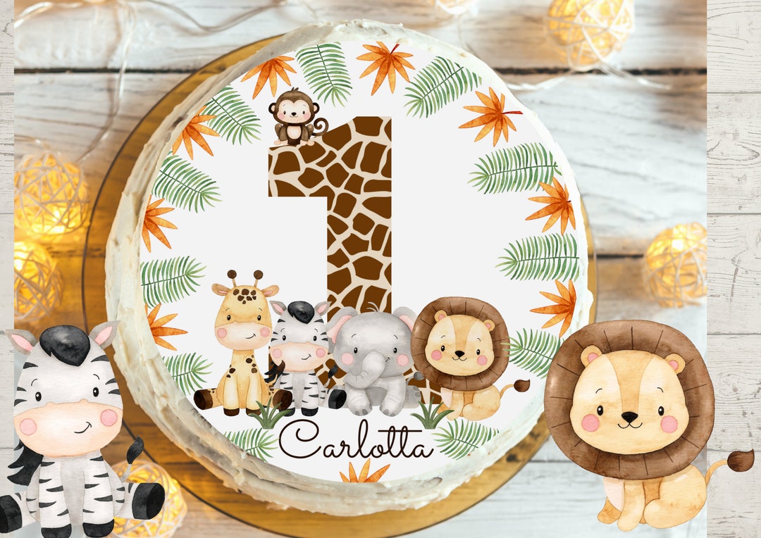 Safari Animals Cake Topper – Sugar Image With Name & Number – Fondant ...