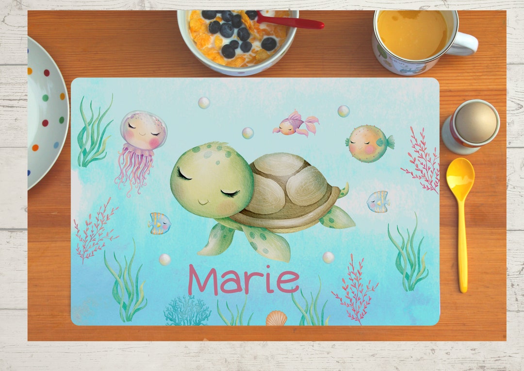 Placemat Placemat With Name Children Boy Girl Textile Turtle Sea ...